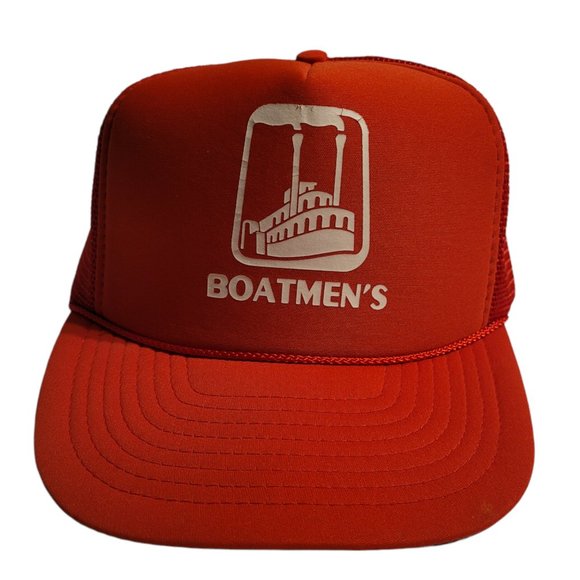 Accessories | Vintage Boatmens Trucker Hat Cap Red Adjustable Mesh Foam ...